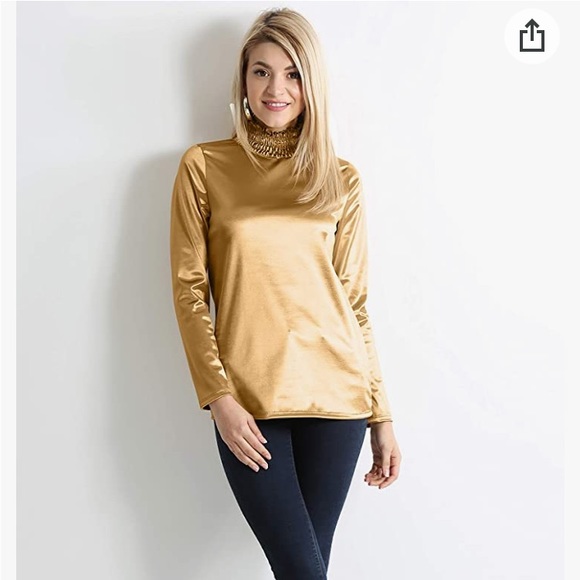 Tops | Gold Silky Turtle Neck Shine Shirt | Poshmark